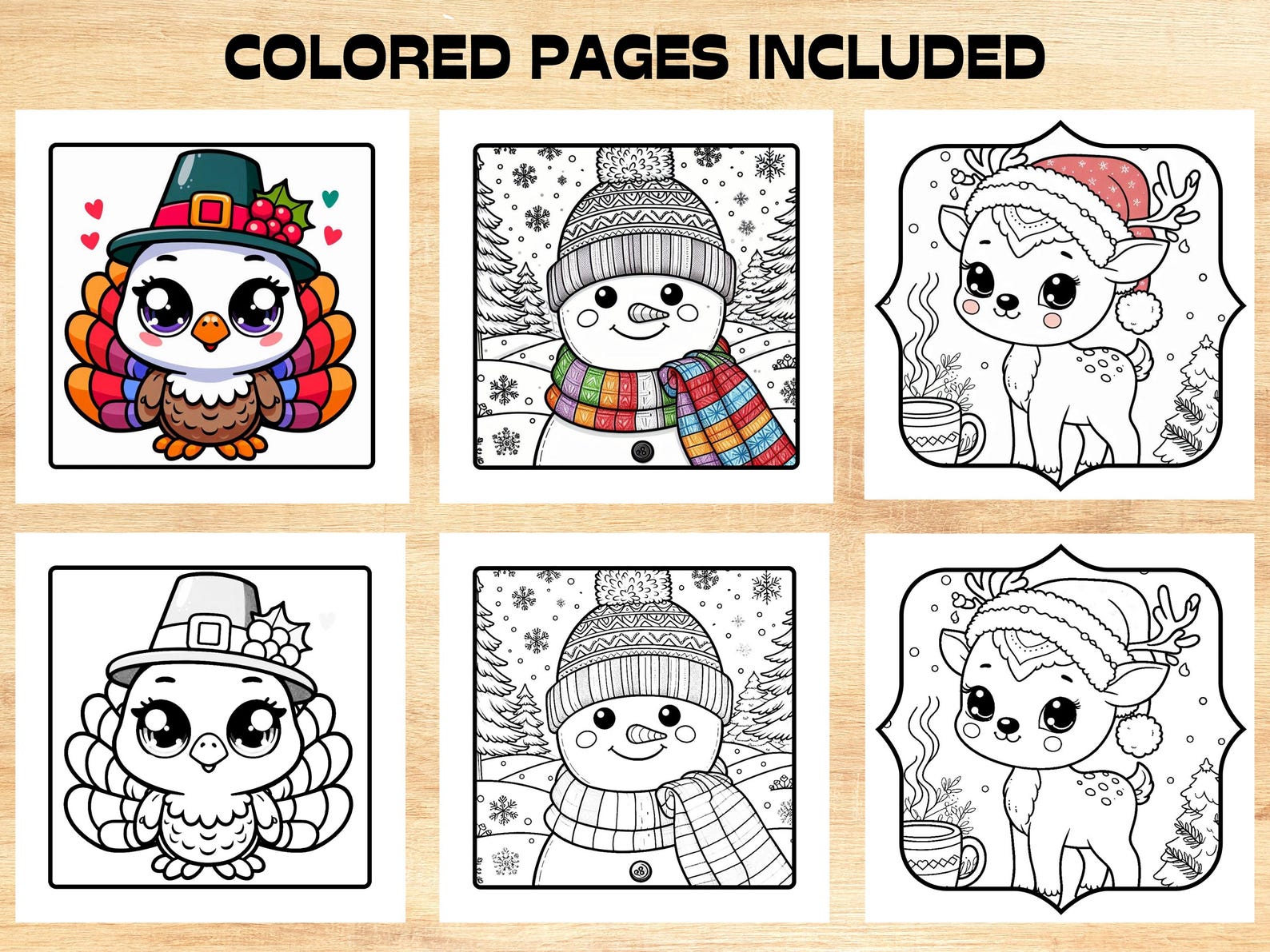 Christmas Coloring Pages/ Cute Christmas Activities/ Kawaii Christmas ...