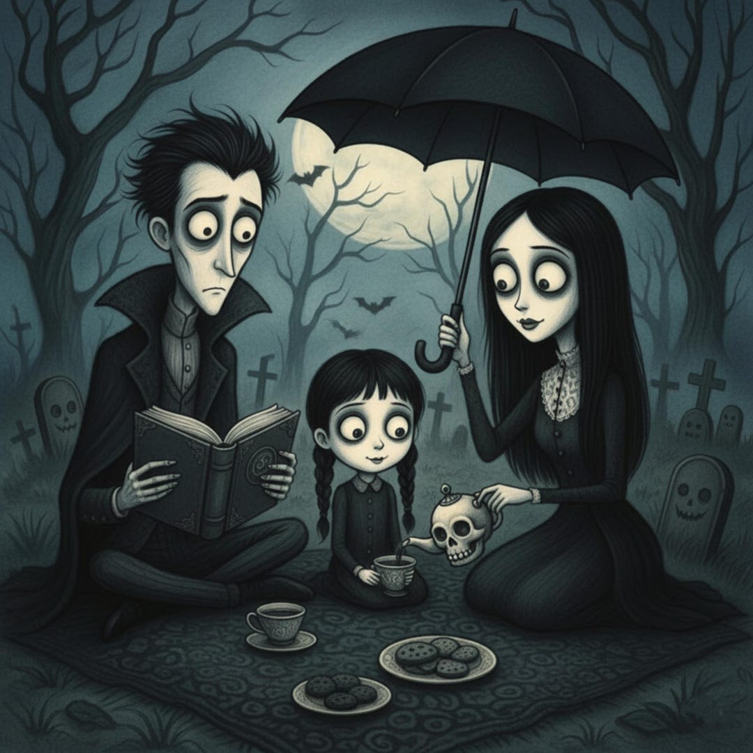 Custom Gothic Family Portrait, Dark Cartoon Style, Tim Burton Inspired ...
