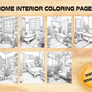 Home Interior Coloring Pages for Adults/ Grayscale Home Interior ...