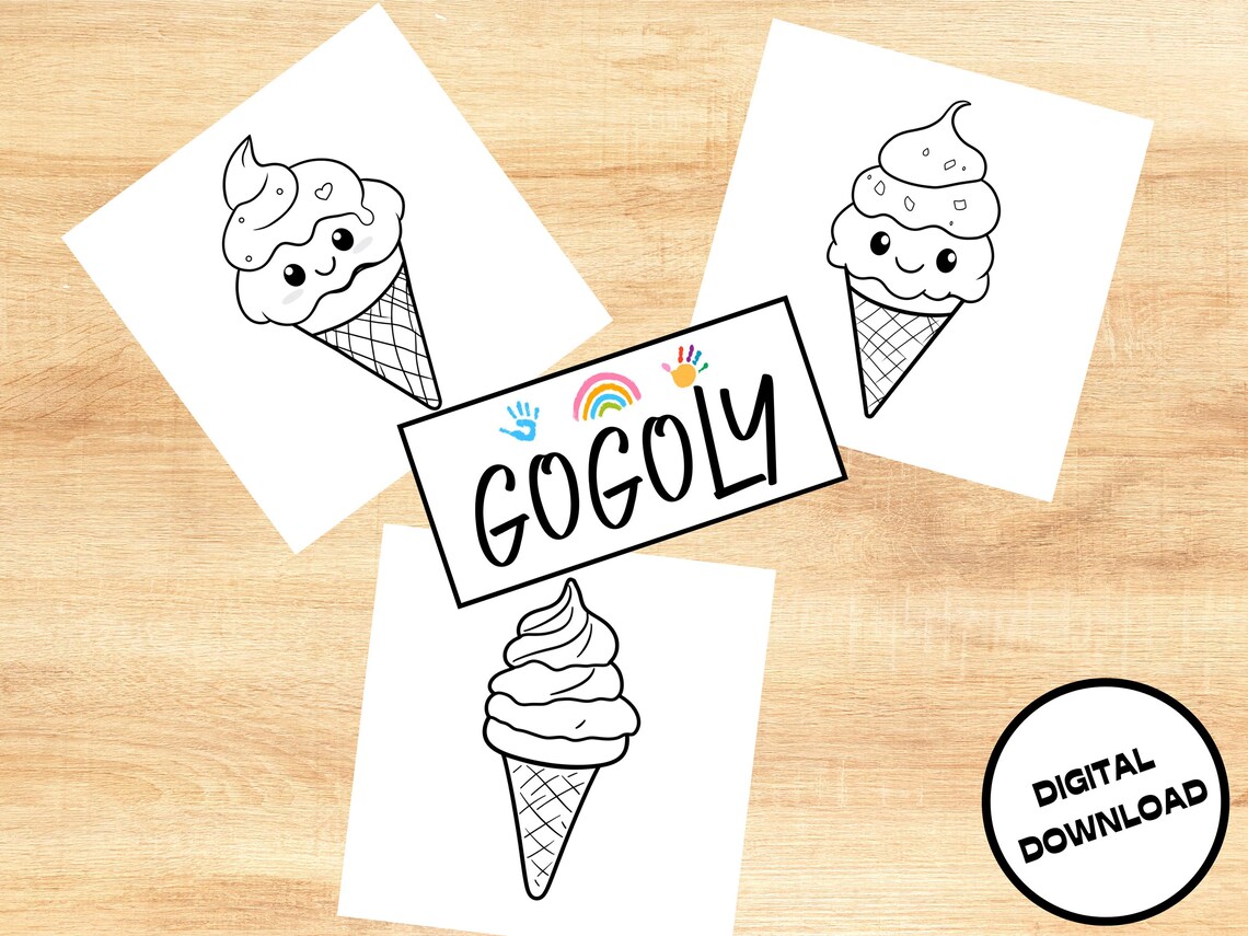 KAWAII Ice Cream Coloring Pages for Kids/ KAWAII Icecreams Coloring ...