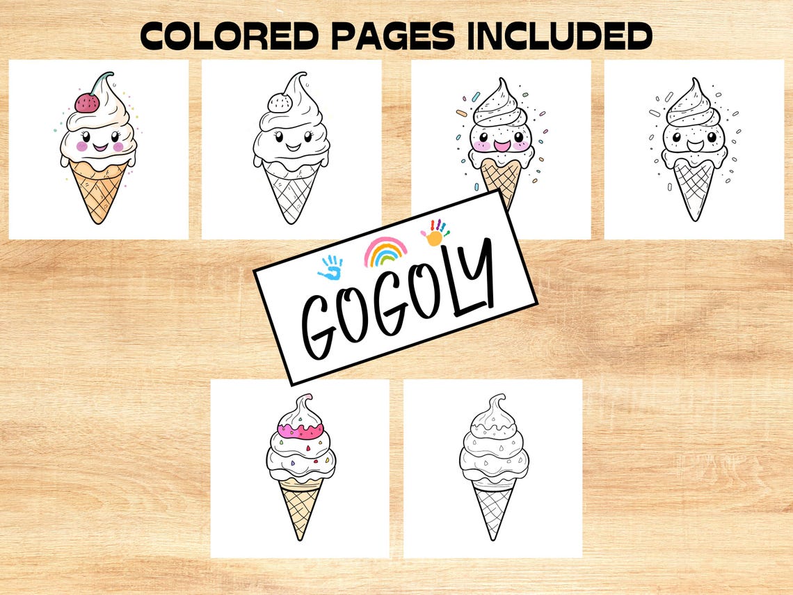KAWAII Ice Cream Coloring Pages for Kids/ KAWAII Icecreams Coloring ...