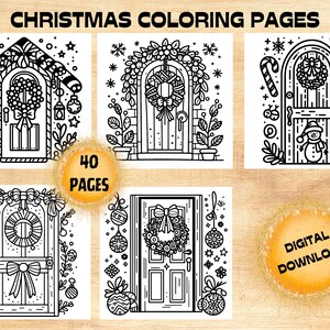 Christmas Doors Coloring Pages for Adults and Kids/ New Year Coloring ...