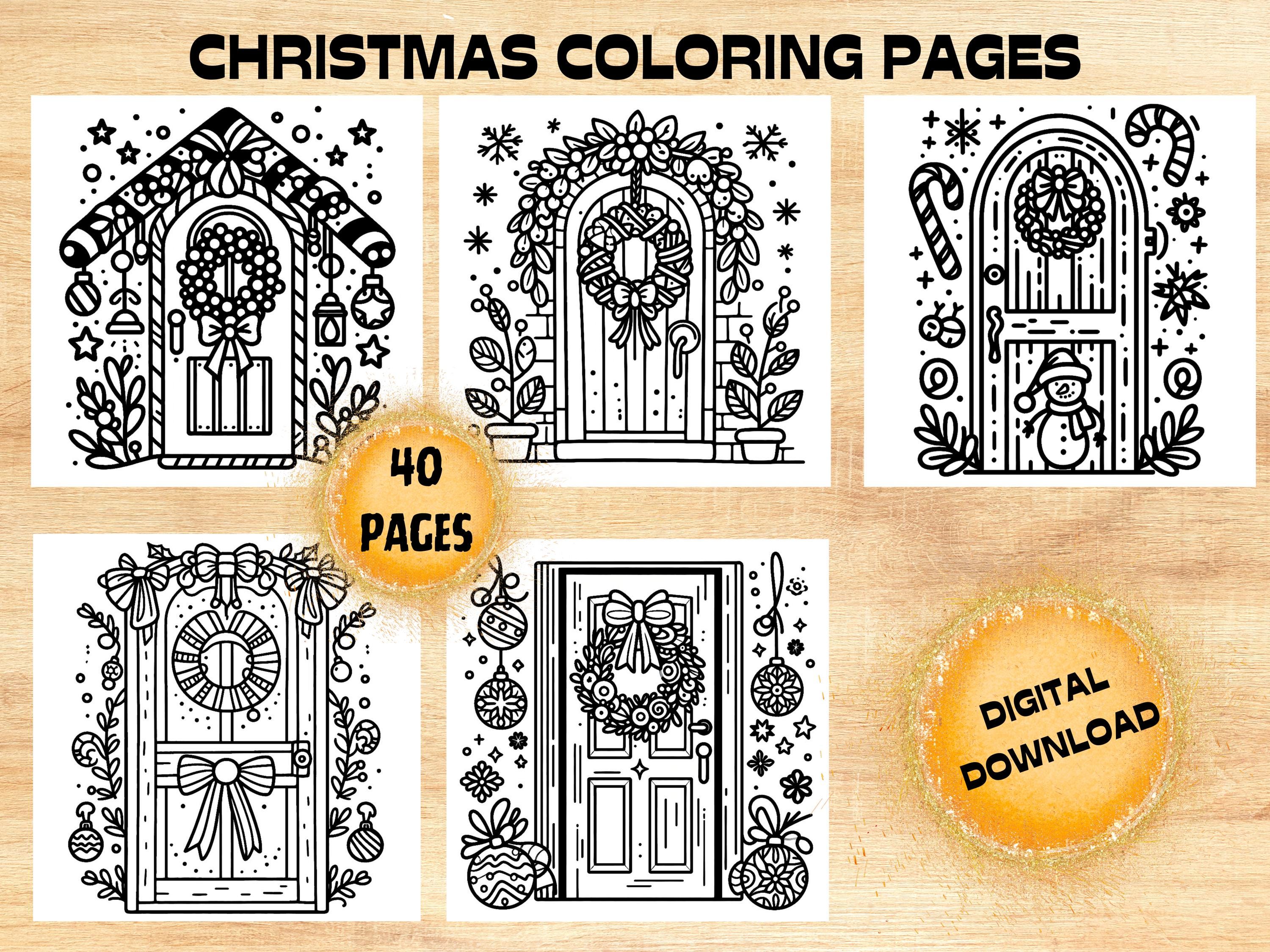Christmas Doors Coloring Pages for Adults and Kids/ New Year Coloring ...