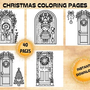 Christmas Doors Coloring Pages for Adults and Kids/ New Year Coloring ...