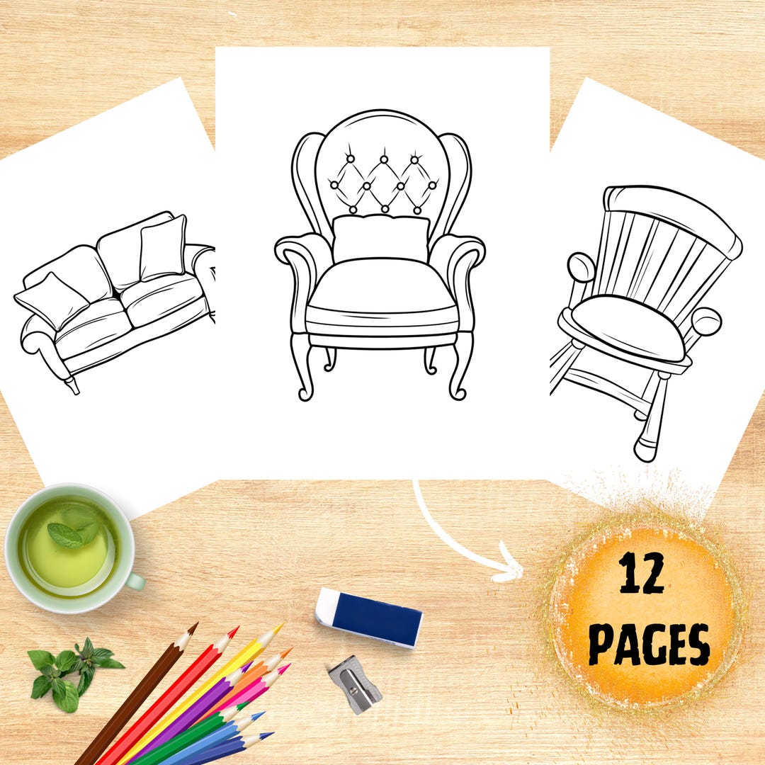 Armchair Coloring Pages for Kids and Adults/ Chair Coloring Book/ Seat ...