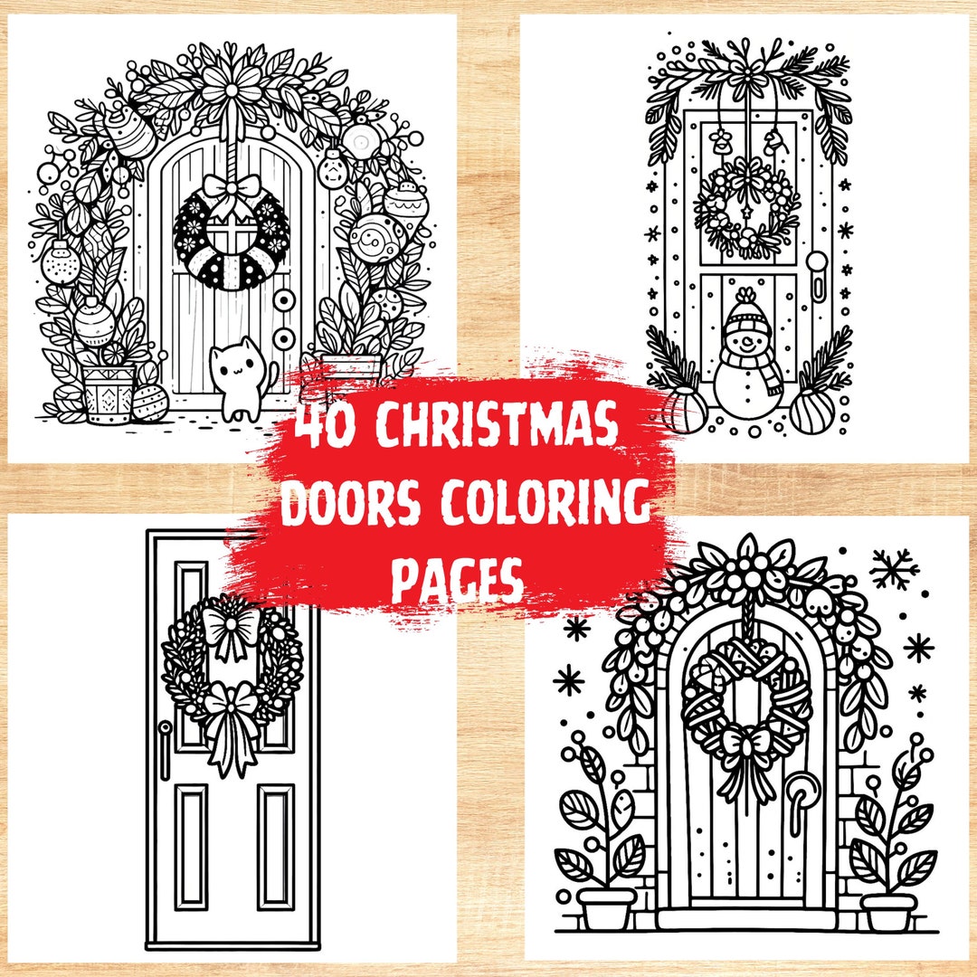 Christmas Doors Coloring Pages for Adults and Kids/ New Year Coloring ...