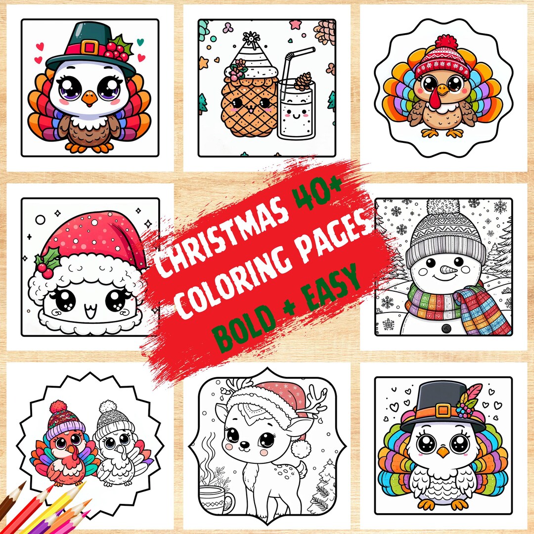 Christmas Coloring Pages/ Cute Christmas Activities/ Kawaii Christmas ...
