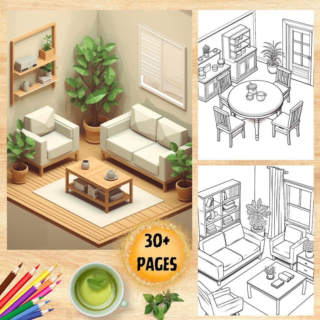 Home Interior Coloring Pages for Adults/ Interior Design Coloring ...