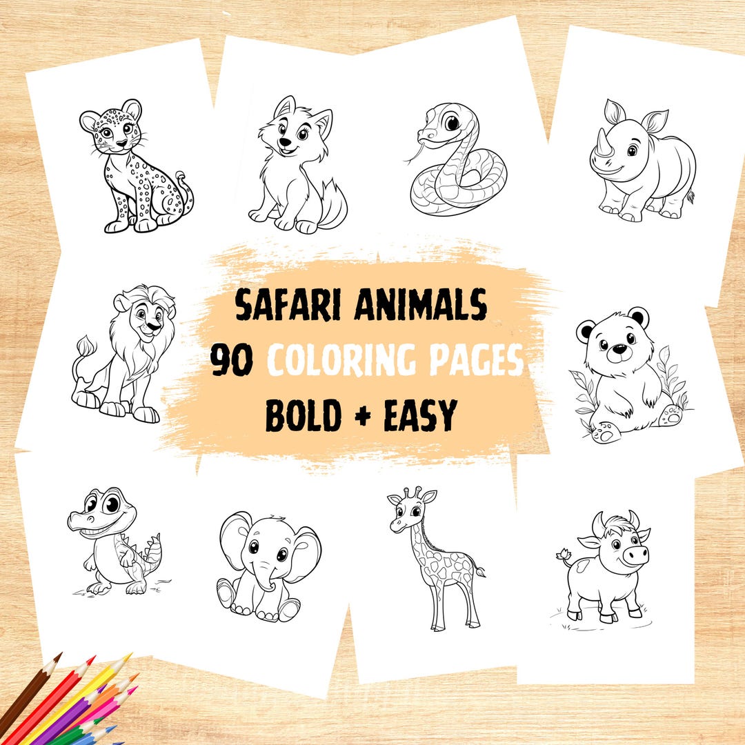 90 SAFARI Animals Coloring Page for Kids/ Wild Animal Lion, Snake ...