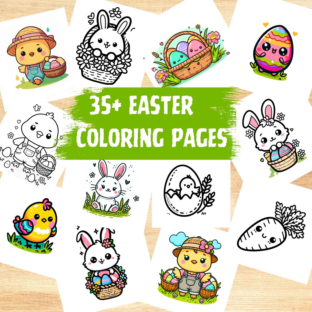 Easter Kawaii Coloring Pages for Kids, Kawaii Easter Bunny Coloring ...