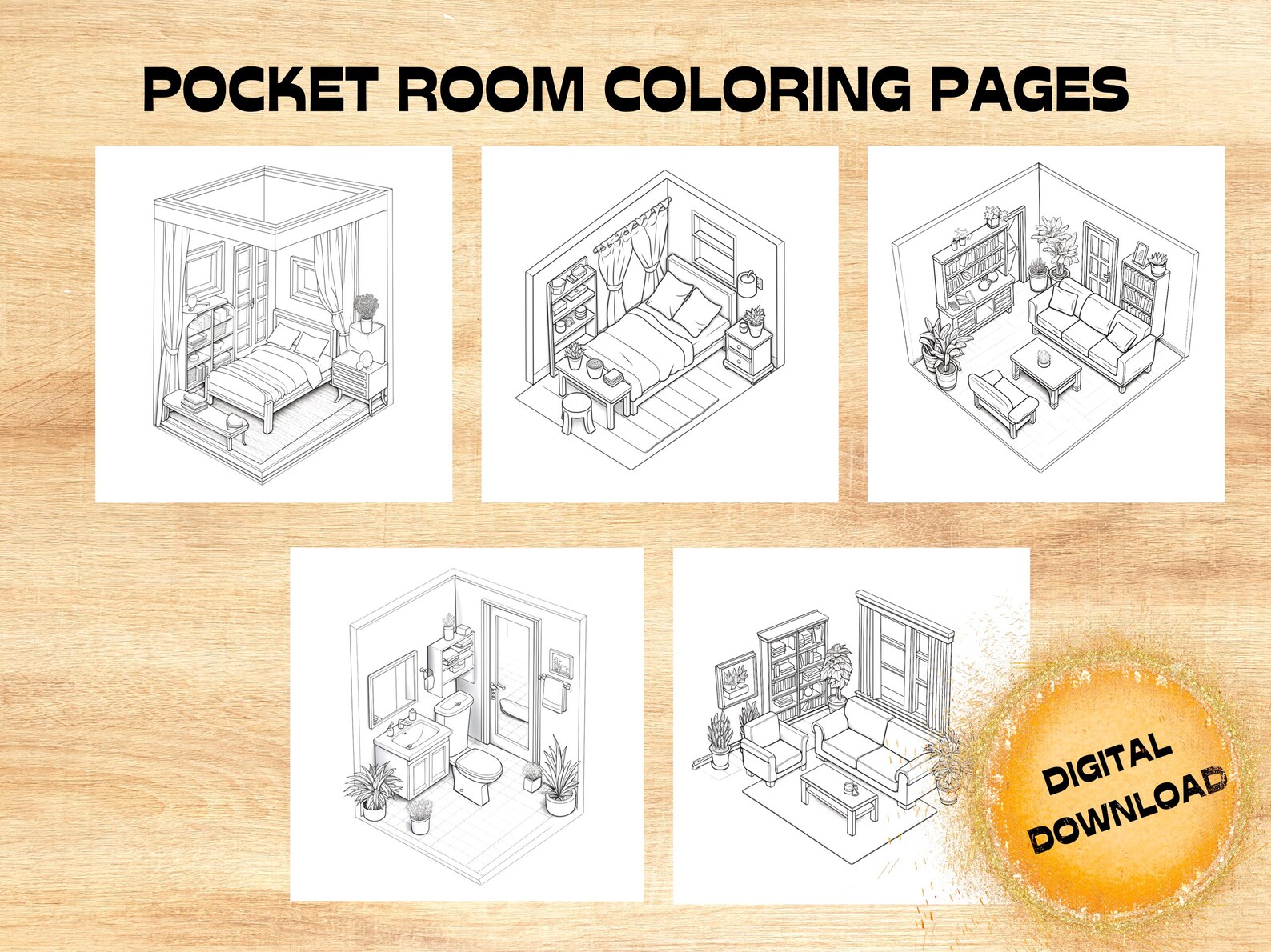 Pocket Rooms Coloring Pages/ Home Interior Coloring Pages for Adults ...