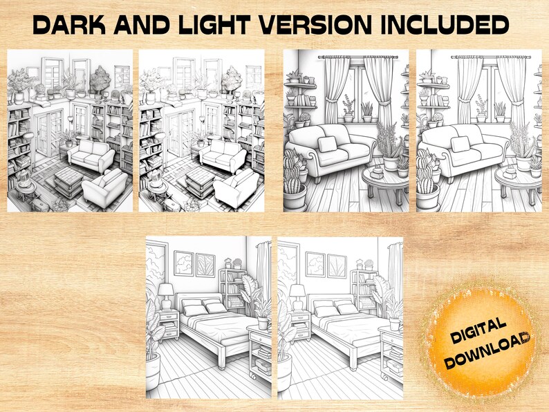 Home Interior Coloring Pages for Adults/ Grayscale Home Interior ...