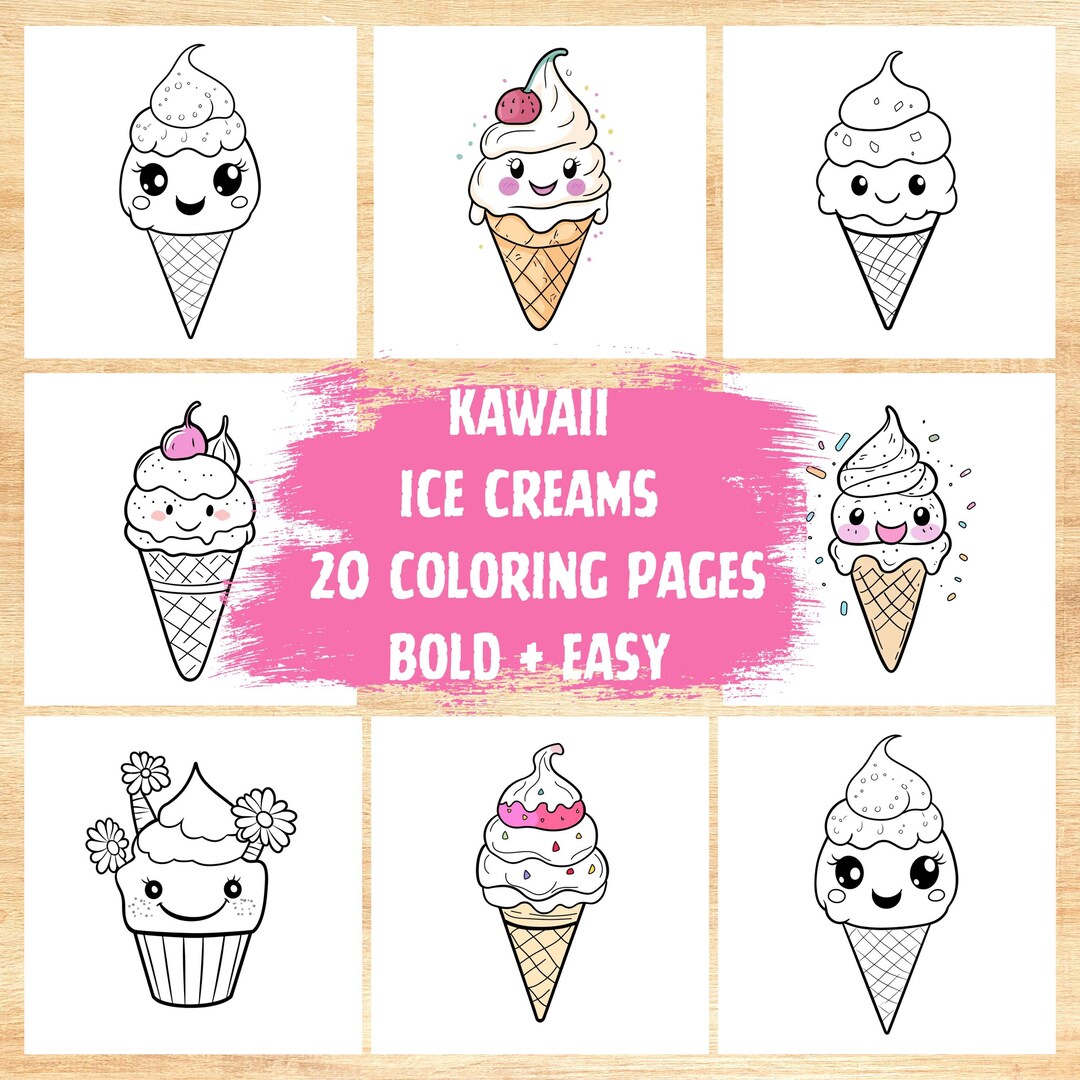 KAWAII Ice Cream Coloring Pages for Kids/ KAWAII Icecreams Coloring ...