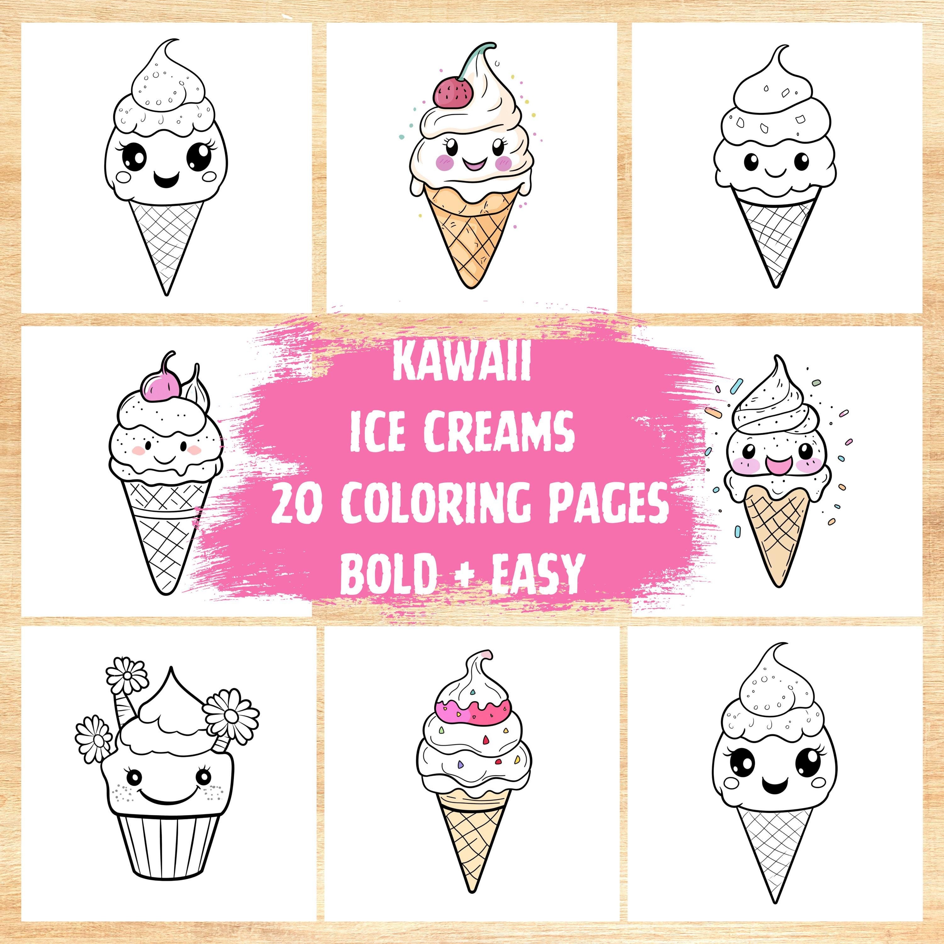 KAWAII Ice Cream Coloring Pages for Kids/ KAWAII Icecreams Coloring ...