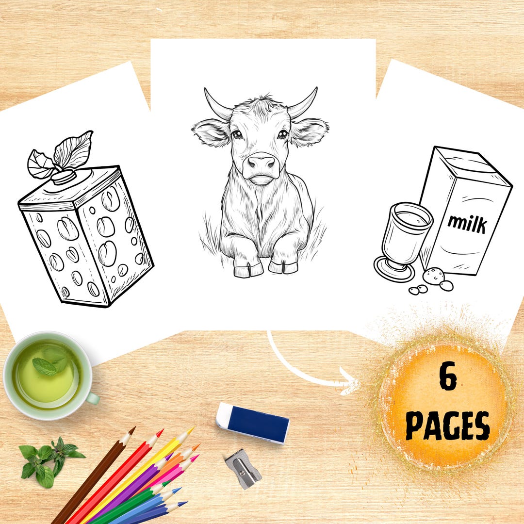 6 Cow and Milk Coloring Page for Kids/ Bold and Easy Coloring Pages for ...