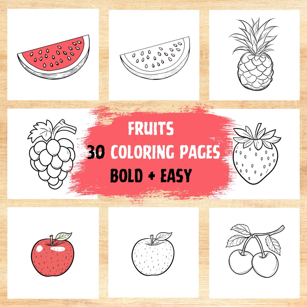 30 Fruits Coloring Pages for Kids and Adults/ Strawberry, Cherry ...