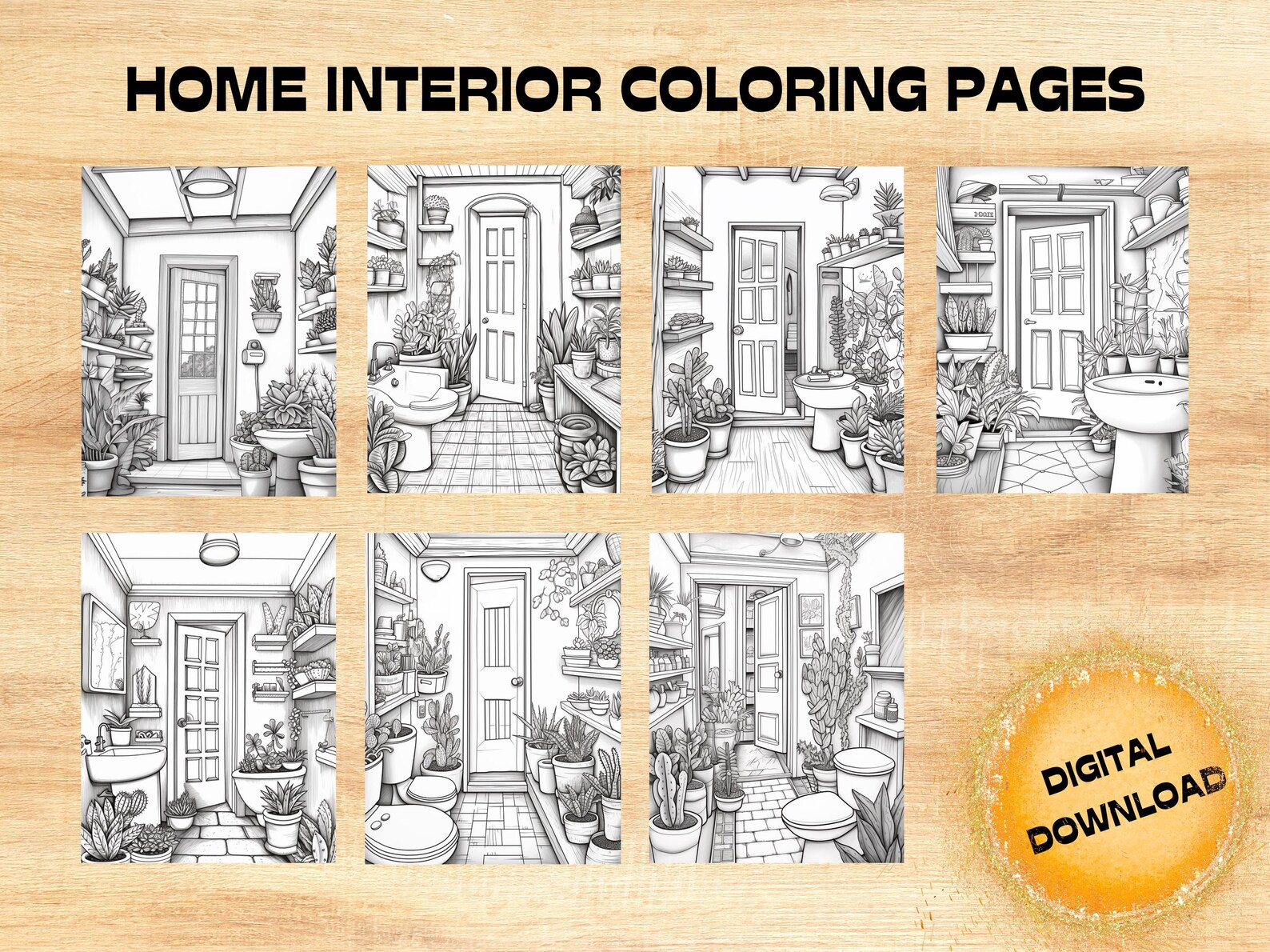 Home Interior Coloring Pages for Adults/ Grayscale Home Interior ...