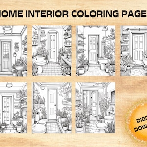 Home Interior Coloring Pages for Adults/ Grayscale Home Interior ...
