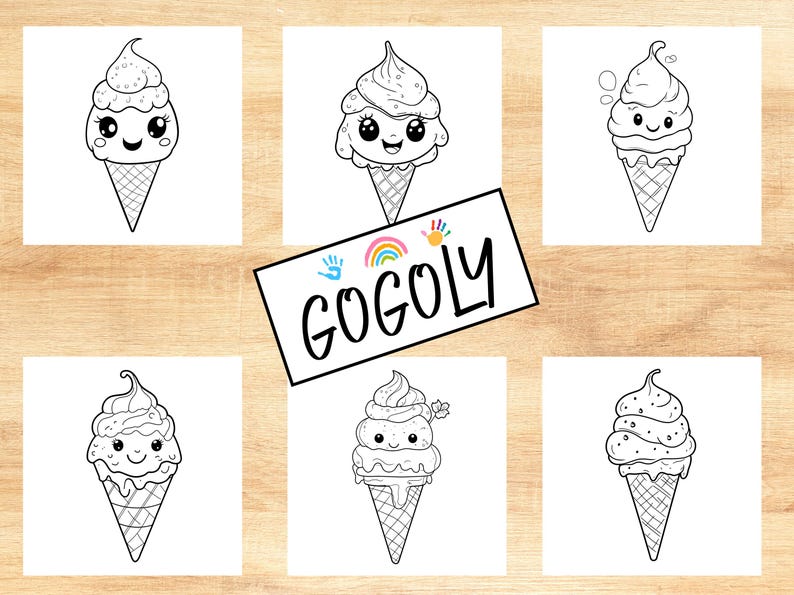 KAWAII Ice Cream Coloring Pages for Kids/ KAWAII Icecreams Coloring ...