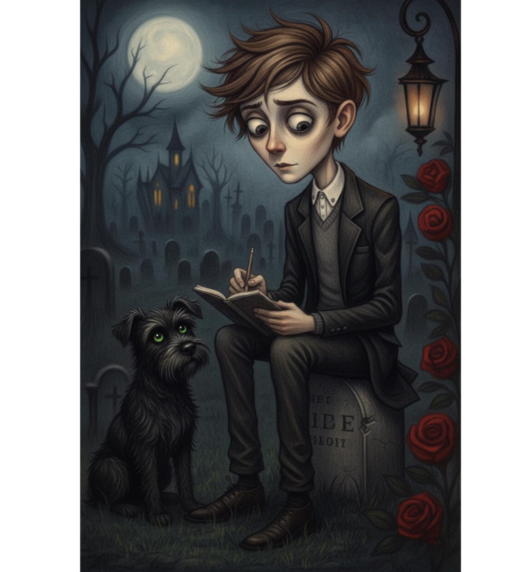 Custom Gothic Portrait With Pets, Goth Inspired Couple Illustration ...