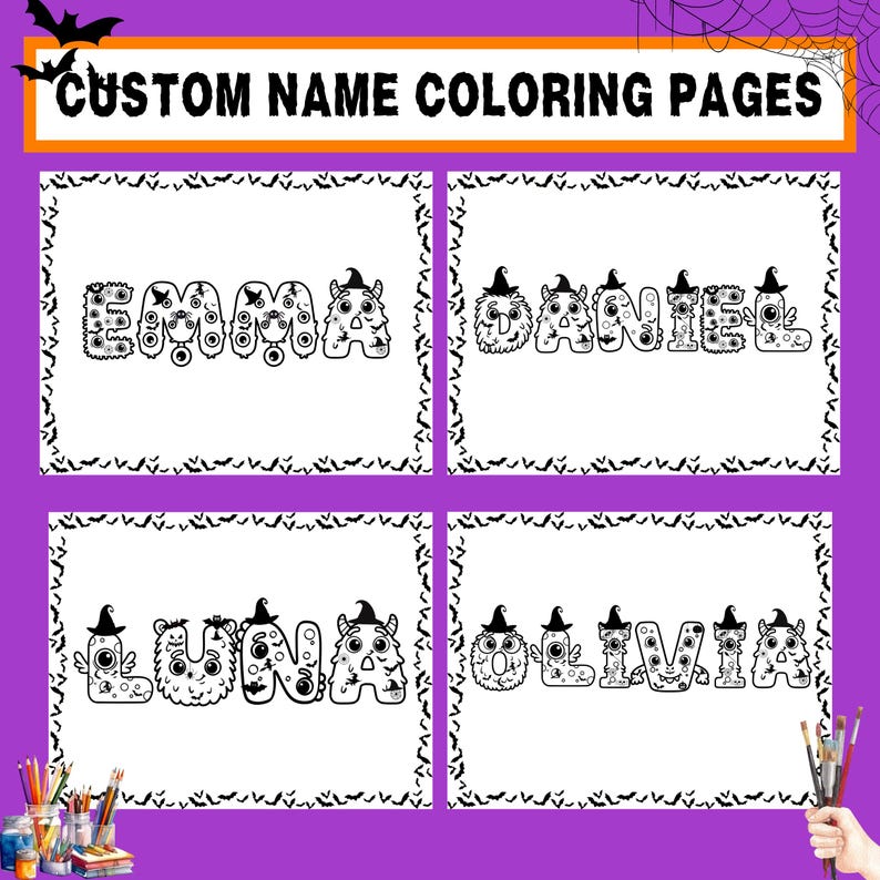 Halloween Custom Name Coloring Sheets, Spooky Alphabet Custom Word ...