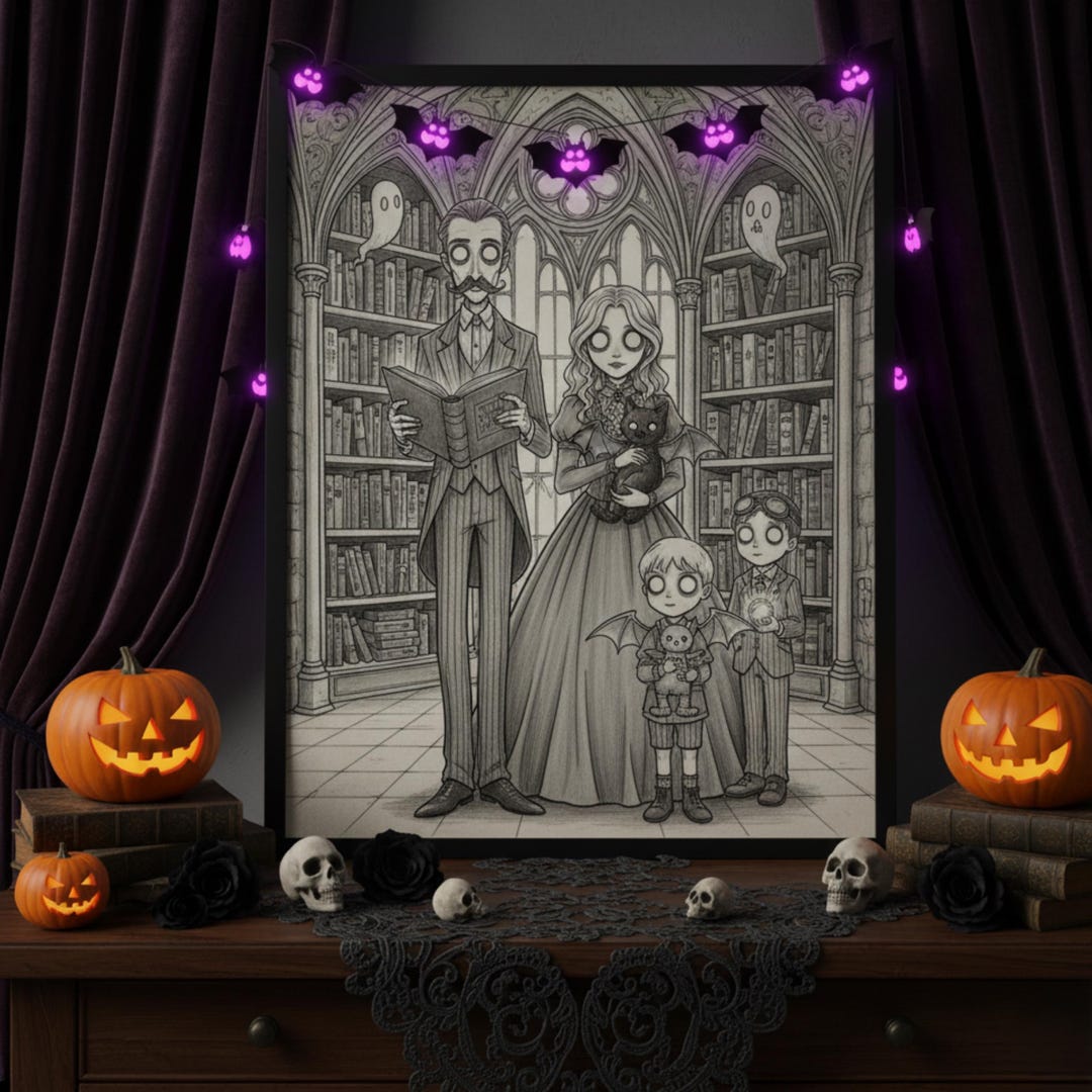 Haunted Tim Burton Victorian Christmas Family Portrait With Pets, Dark ...