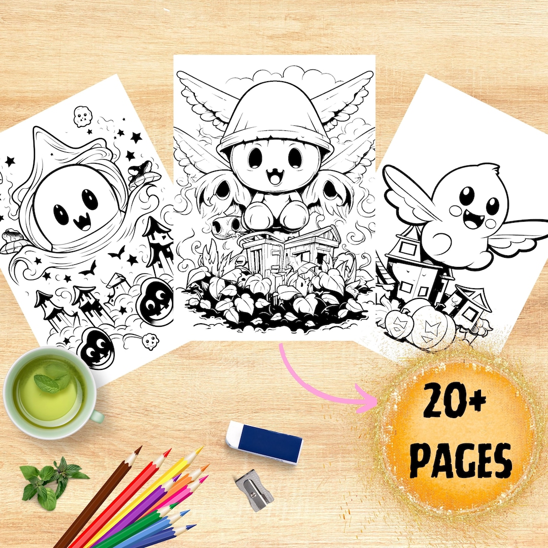 Halloween Bold and Easy Ghosts Coloring Pages for Kids/ Kawaii Ghost ...