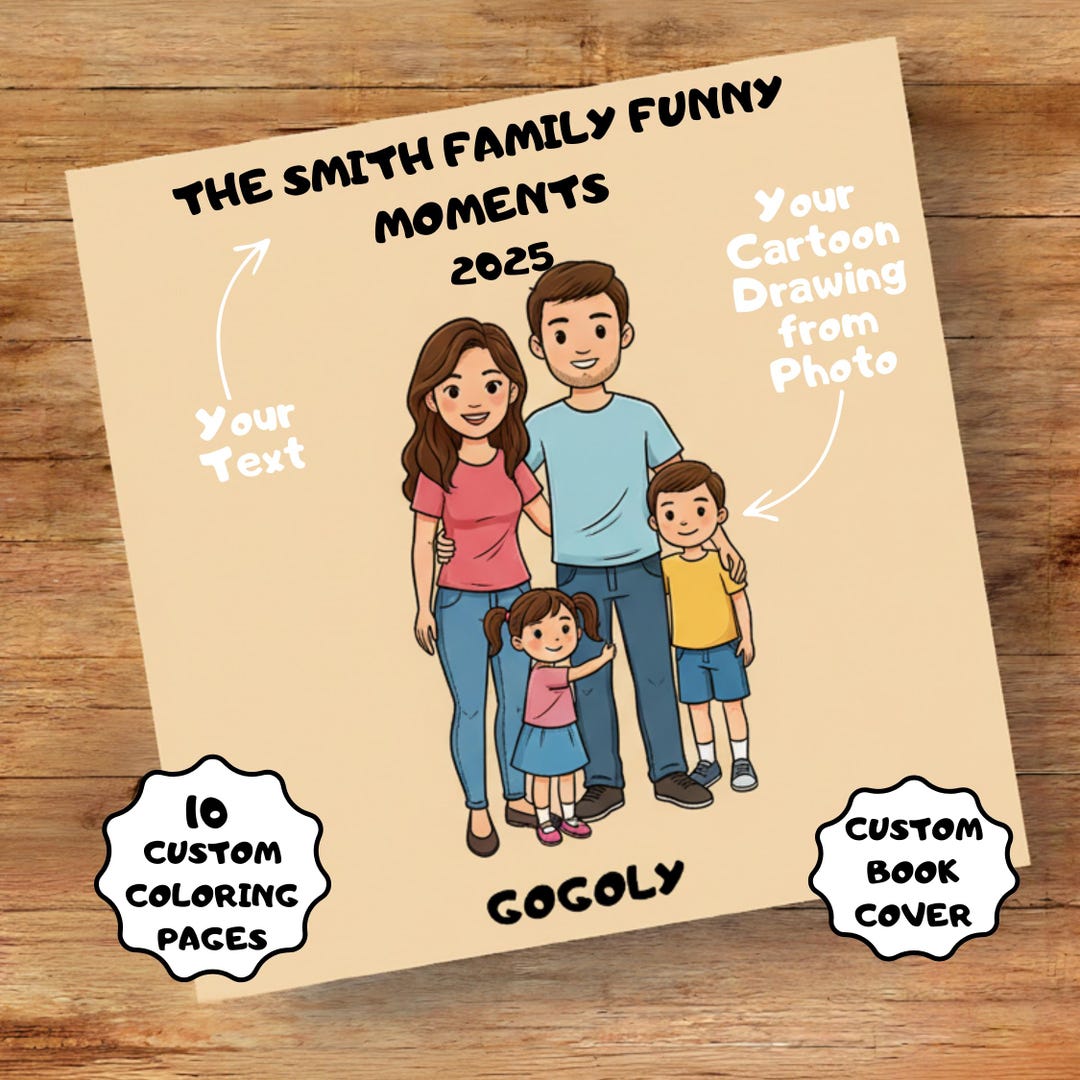 Custom Family Coloring Book From Photo, Personalized Cartoon Portrait ...