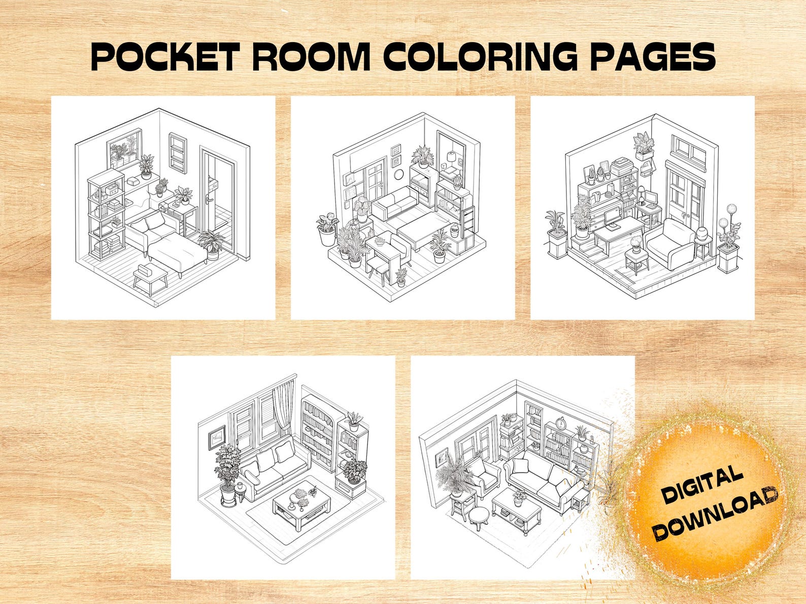 Pocket Rooms Coloring Pages/ Home Interior Coloring Pages for Adults ...