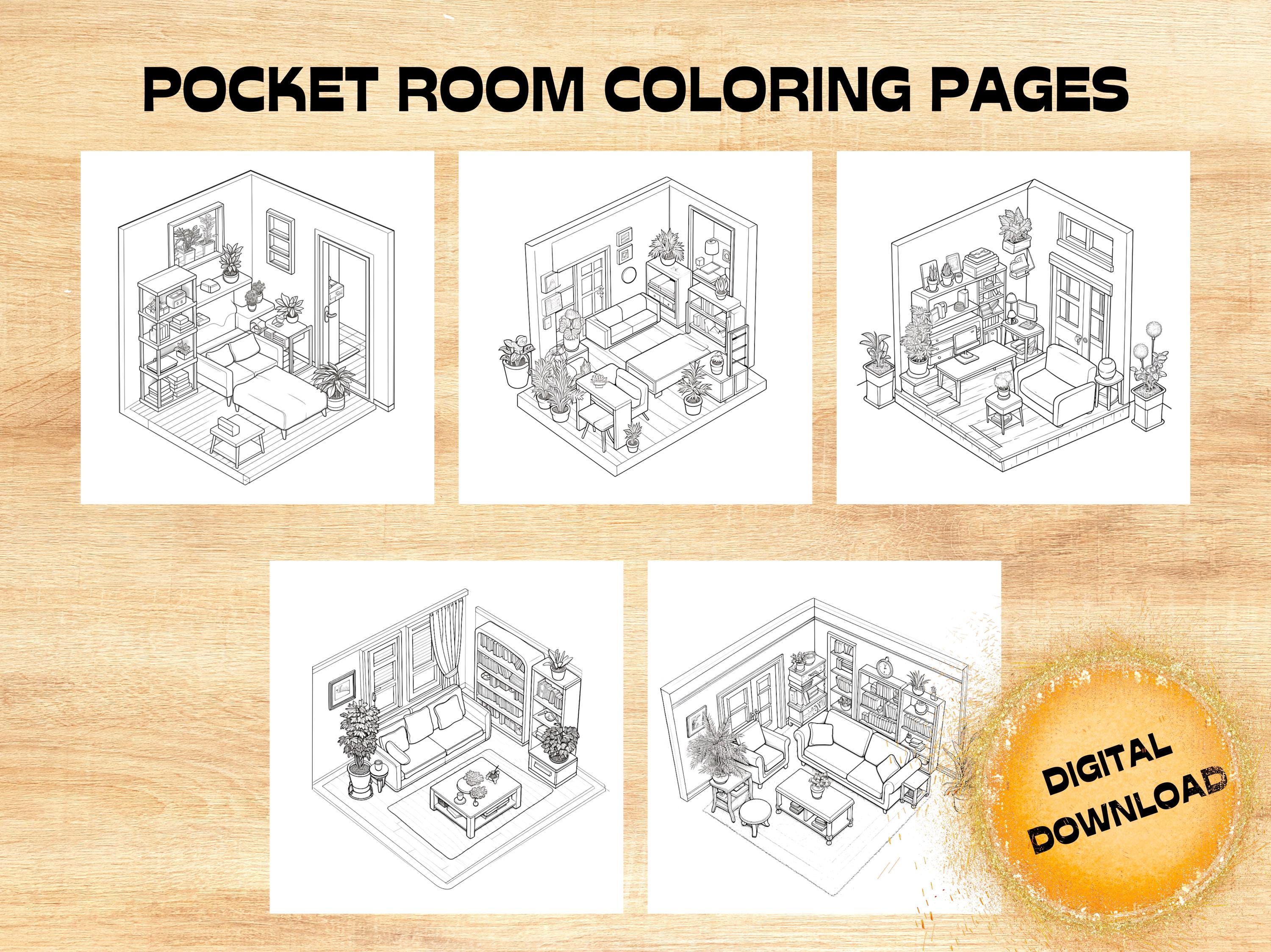 Pocket Rooms Coloring Pages/ Home Interior Coloring Pages for Adults ...