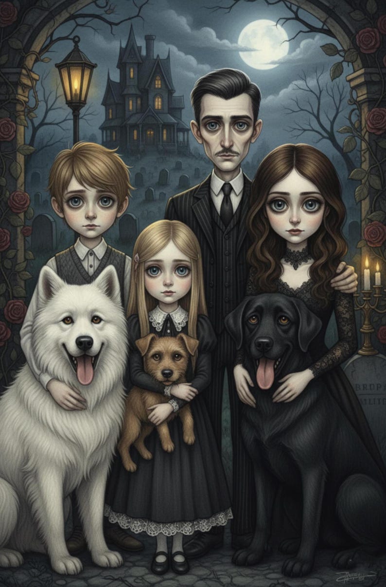 Custom Gothic Portrait With Pets, Goth Inspired Couple Illustration ...