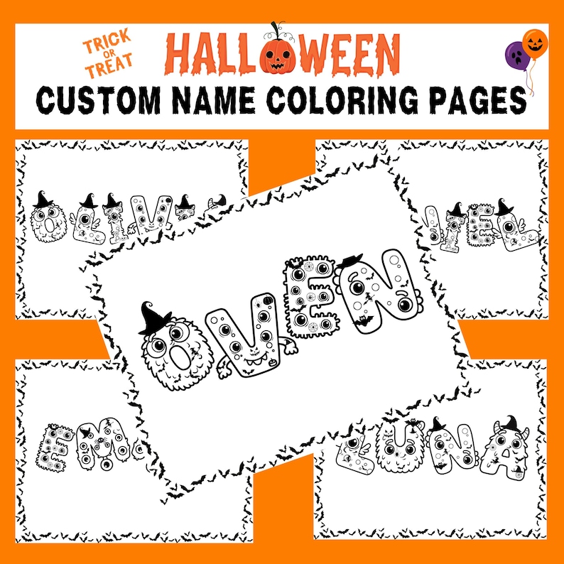 Halloween Custom Name Coloring Sheets, Spooky Alphabet Custom Word ...