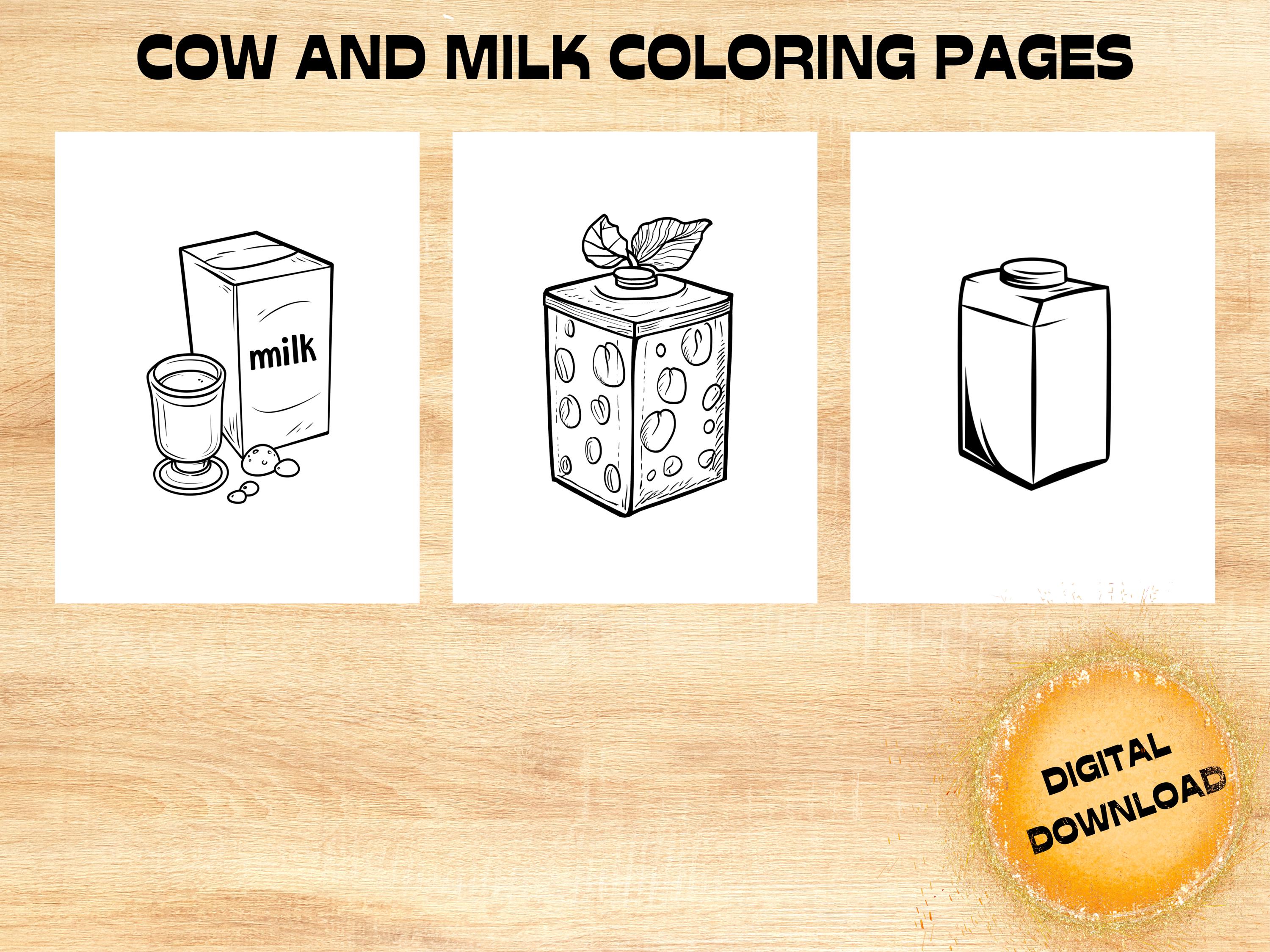 6 Cow and Milk Coloring Page for Kids/ Bold and Easy Coloring Pages for ...