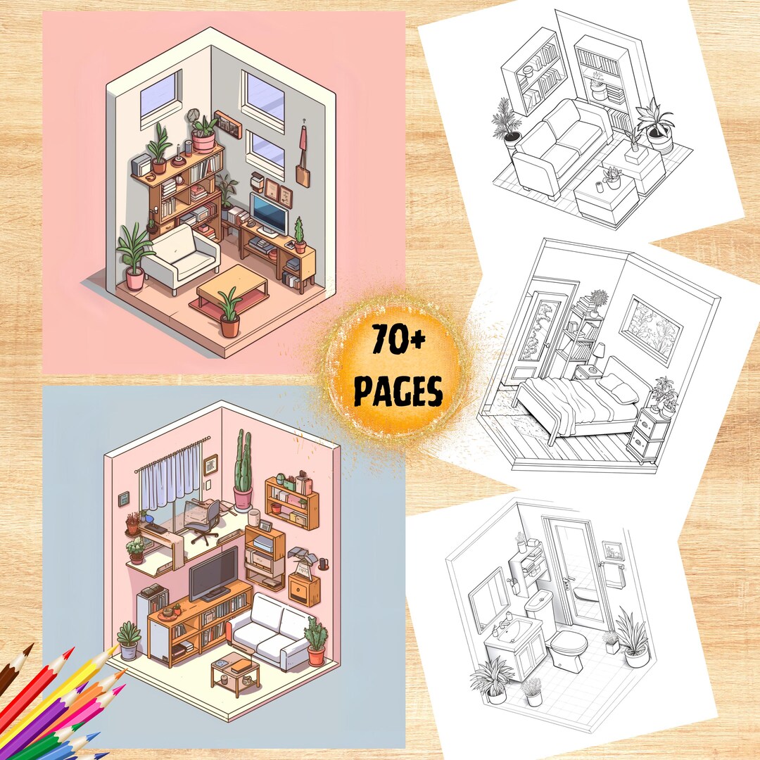 Pocket Rooms Coloring Pages/ Home Interior Coloring Pages for Adults ...