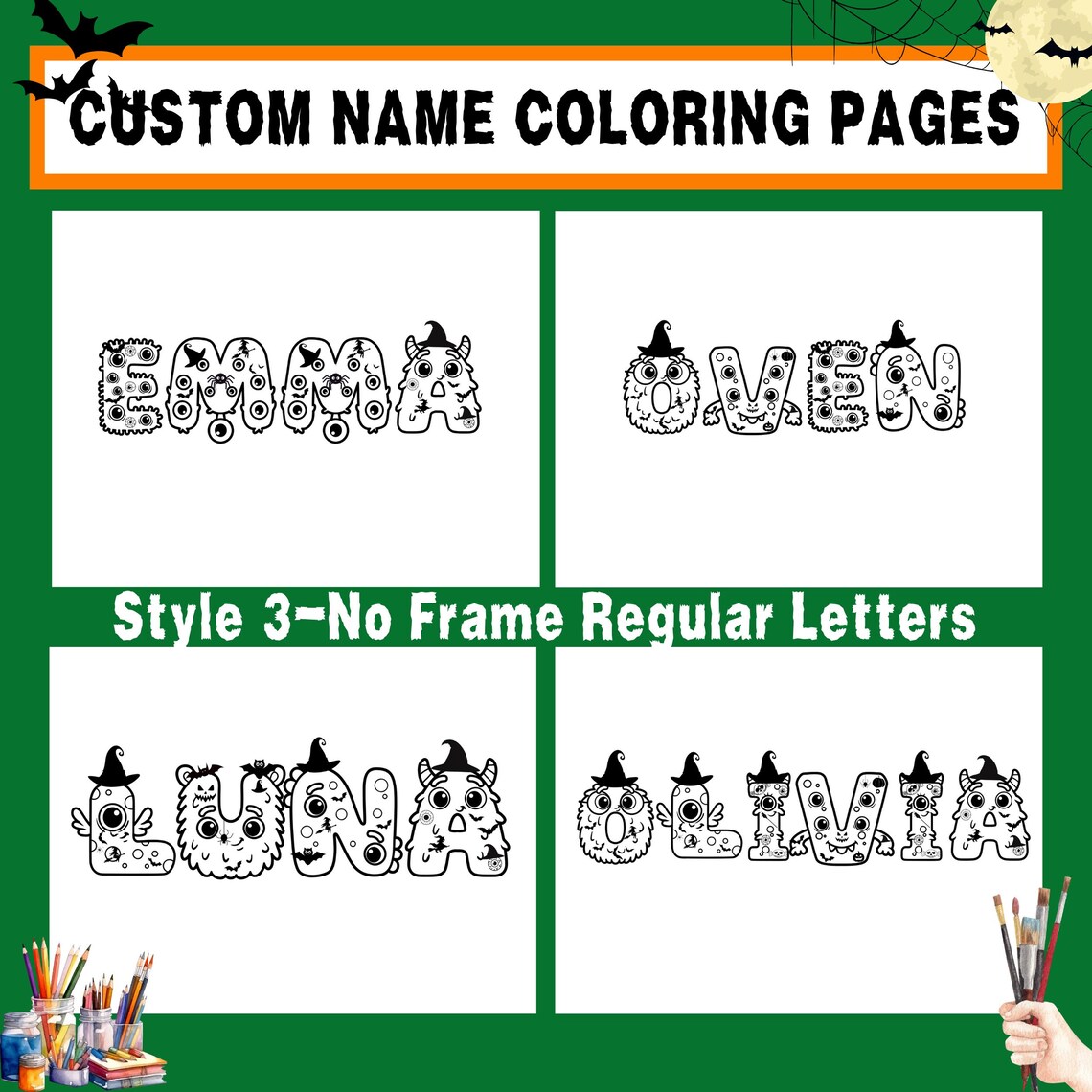 Halloween Custom Name Coloring Sheets, Spooky Alphabet Custom Word ...