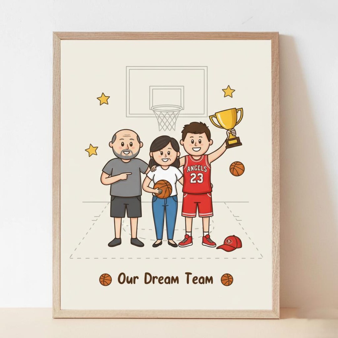 Custom Basketball Family Portrait From Photo, Digital Download ...