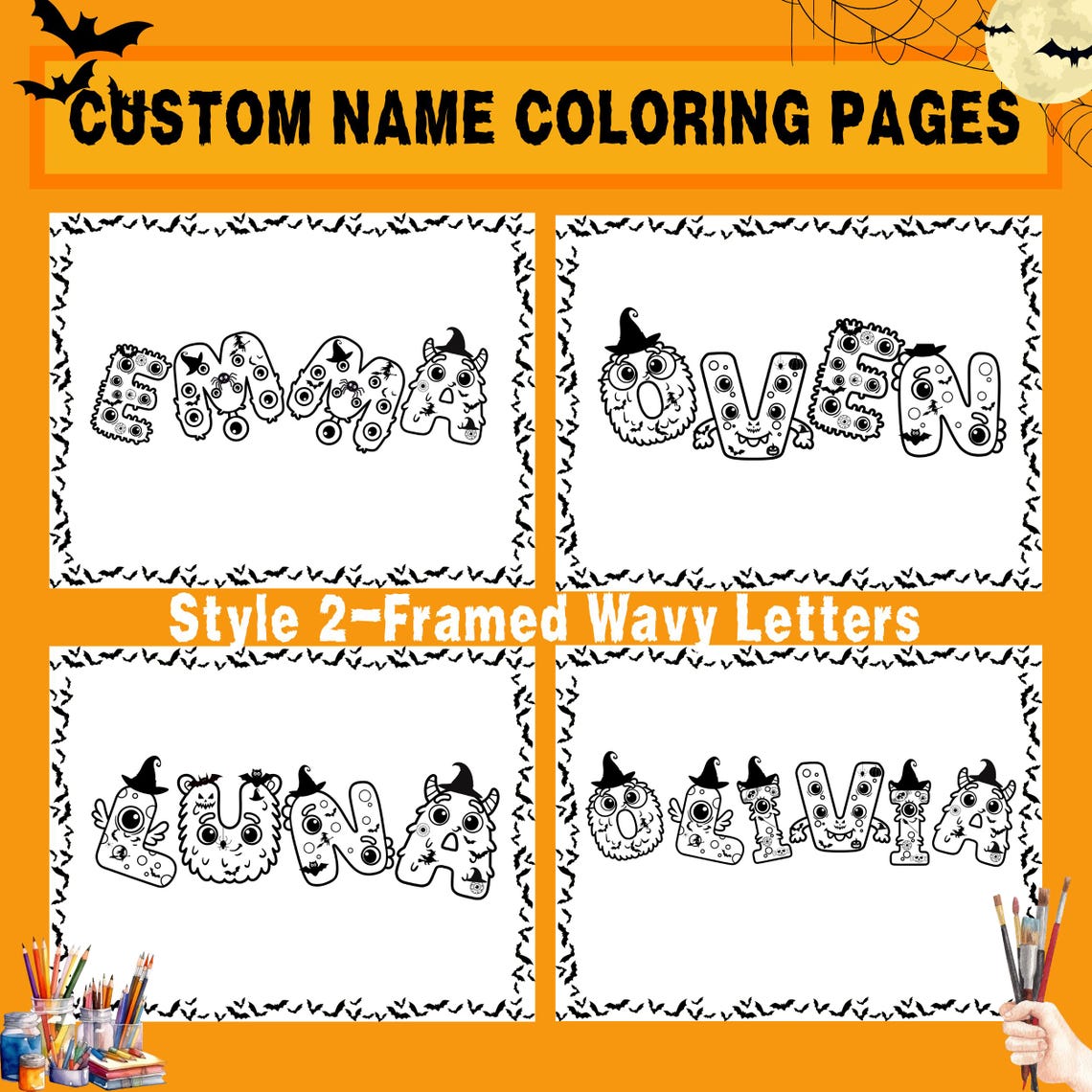 Halloween Custom Name Coloring Sheets, Spooky Alphabet Custom Word ...