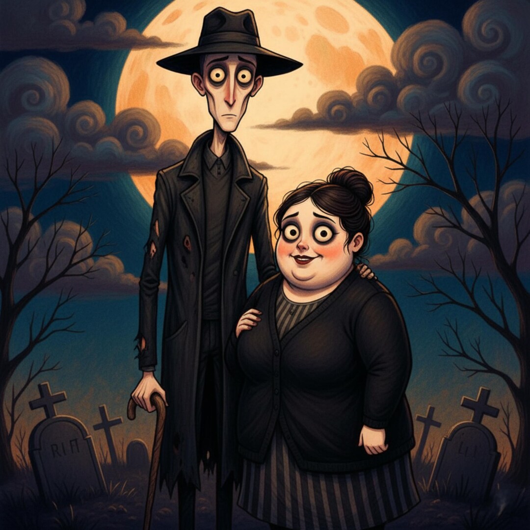 Custom Tim Burton Style Portrait, BFF Gothic Portrait, Spooky ...