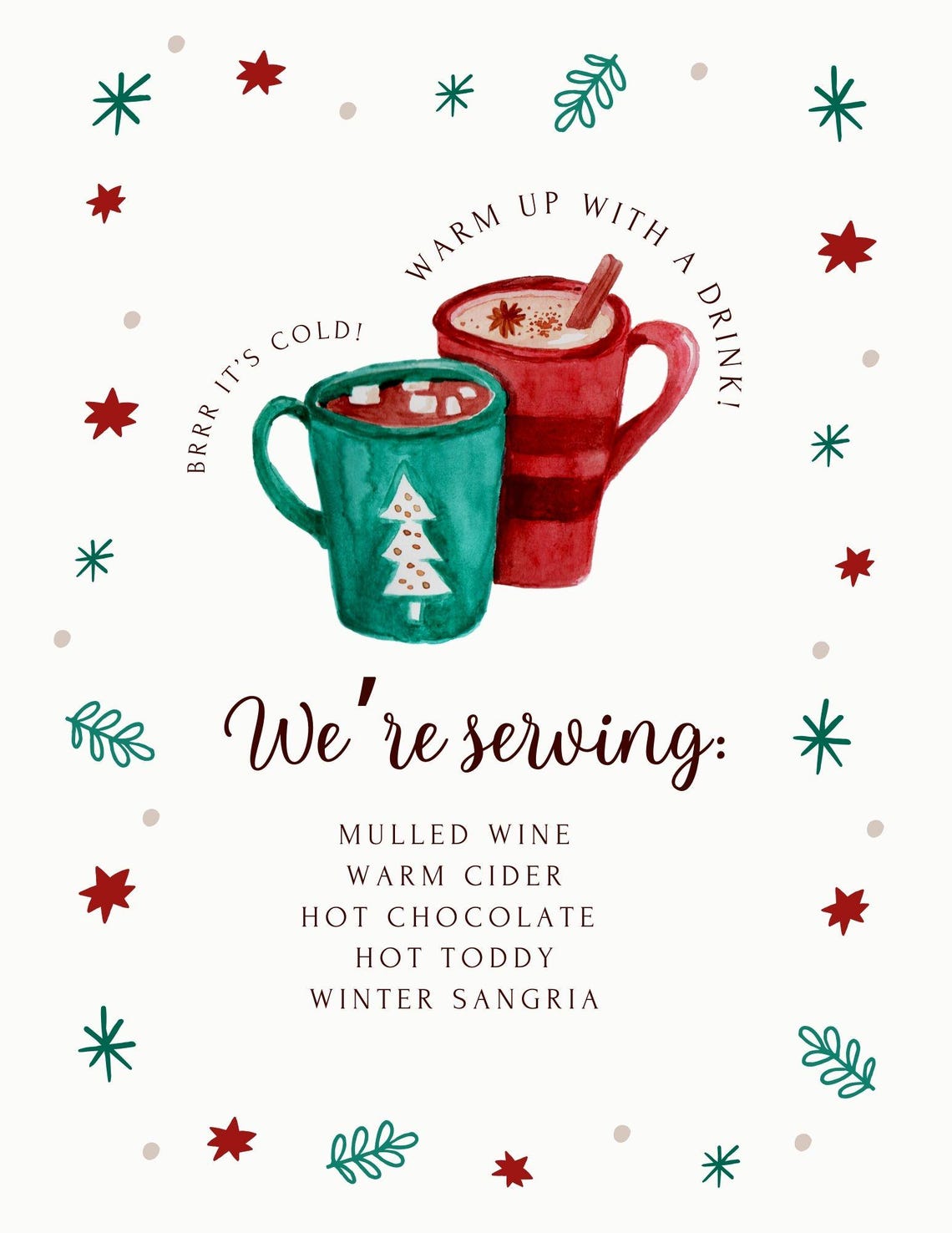Customizable Holiday Drink Menu Bar Sign - Warm Drink Menu for Holiday ...