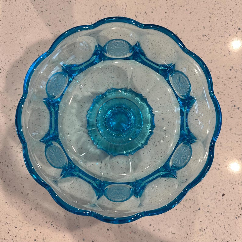 MCM Fostoria Coin Blue Glass Compote Pedestal Bowl Art Glass - Etsy