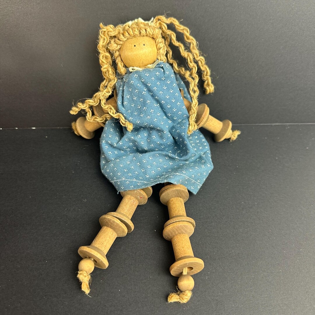 Vintage 9” Wooden Spool Doll Handmade Folk Art - Etsy