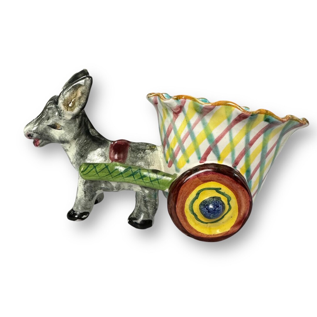 Mid Century Italian Pottery Hand Painted Donkey Pulling Cart Flower Pot ...