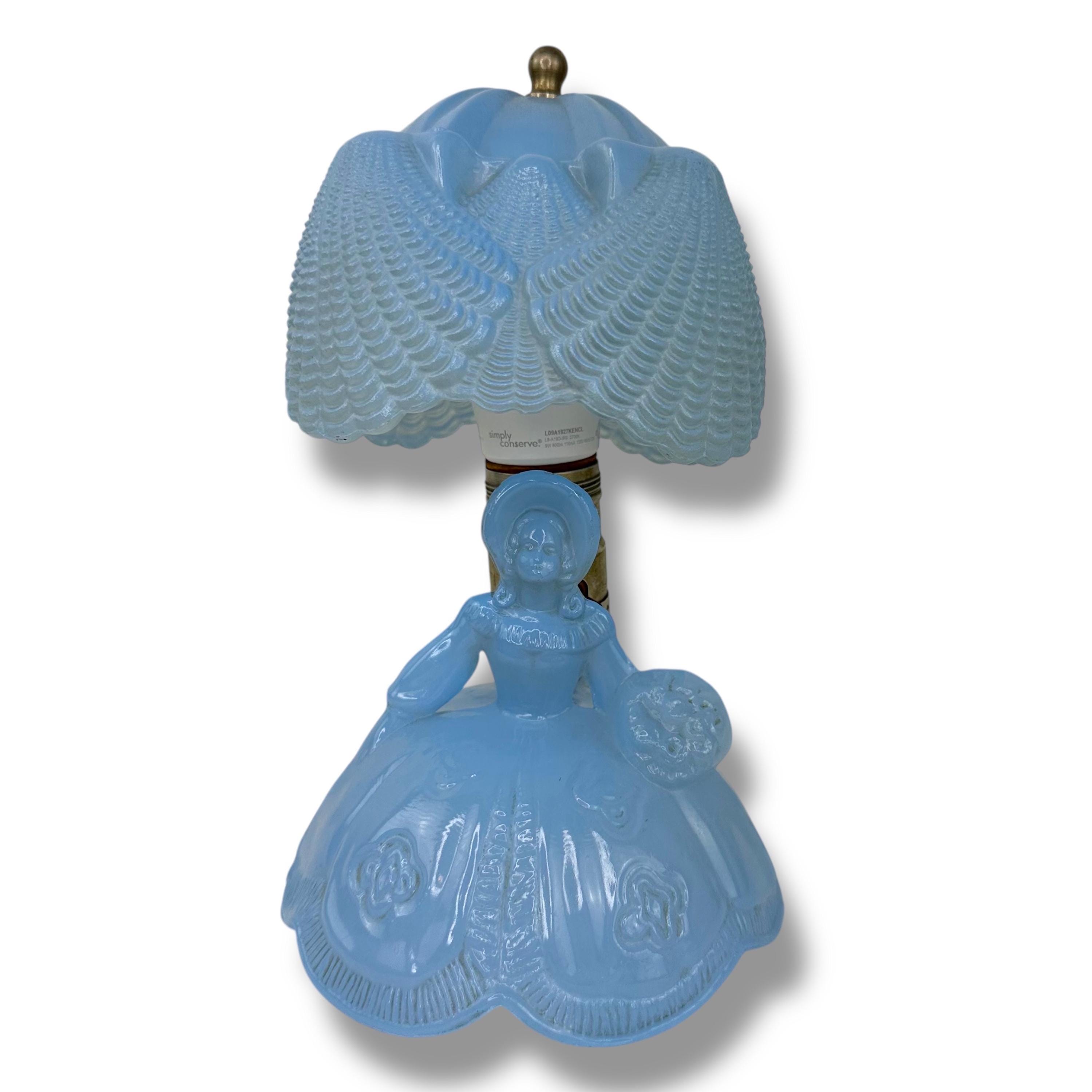 L.E. Smith Southern Belle Blue Glass Boudoir Lamp Vintage - Etsy