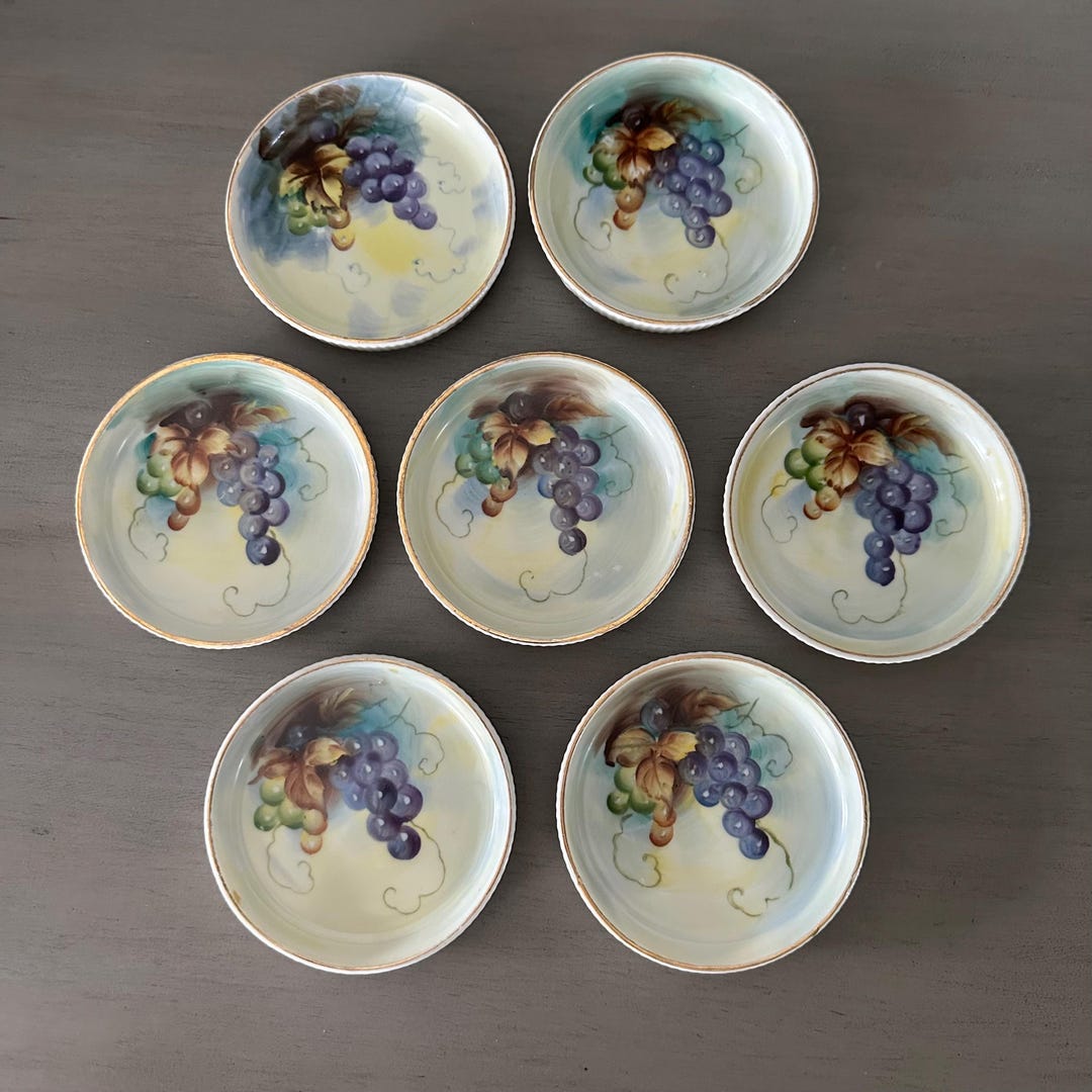 Set of 7 Lefton China Hand-painted Drink Coasters Grapes Pattern # ...