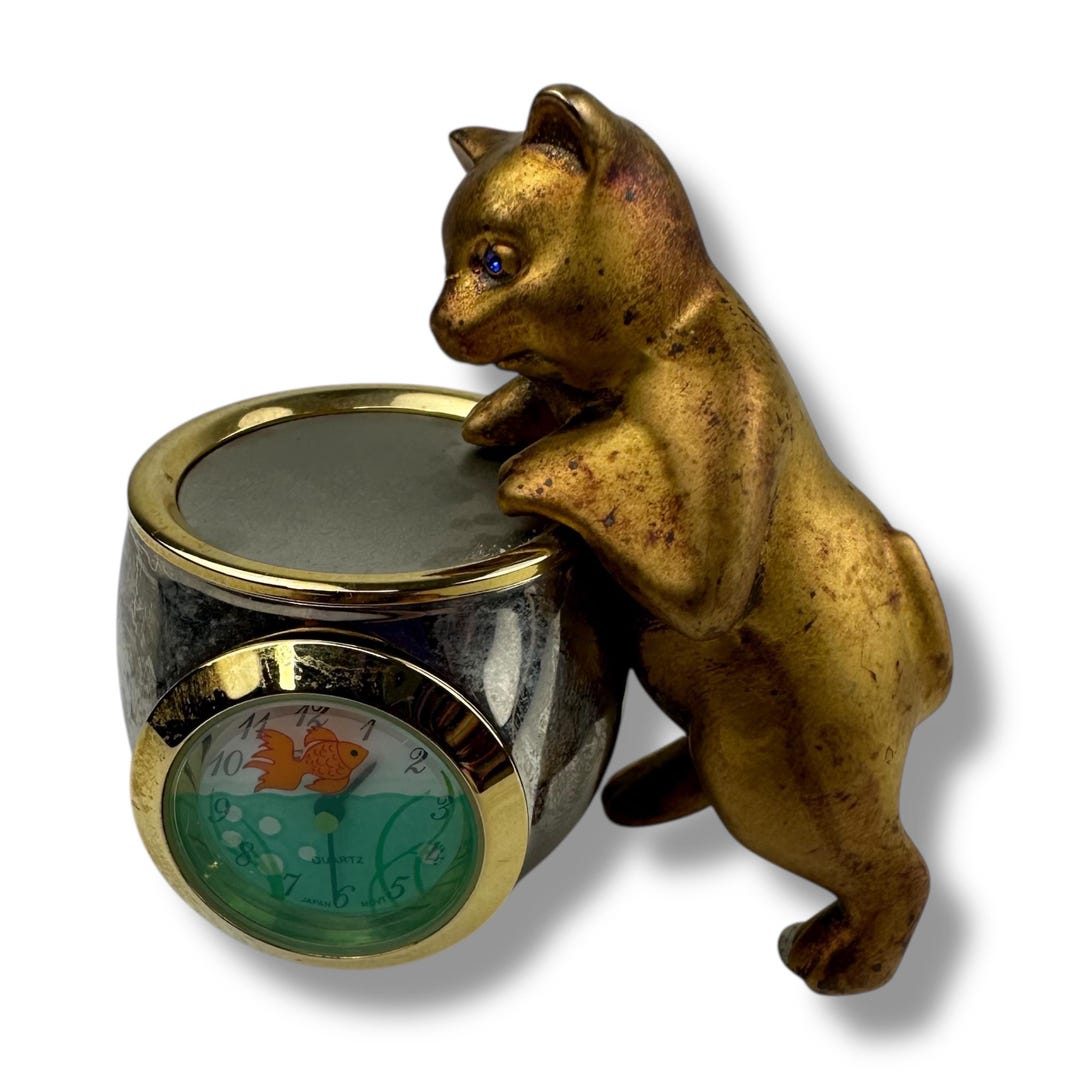 Vintage '90s Elgin Mini Clock Cat Figurine Fishbowl - Etsy