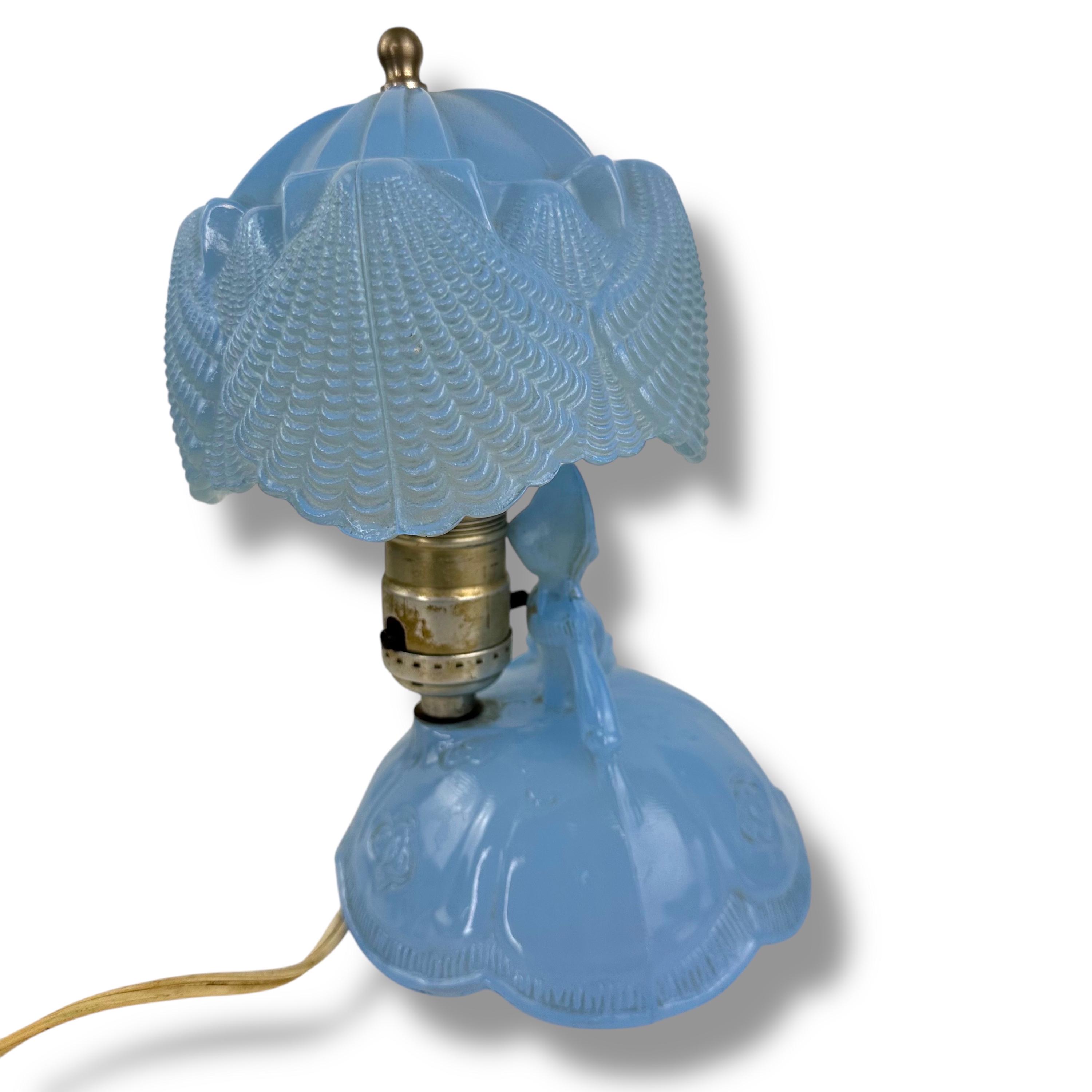 L.E. Smith Southern Belle Blue Glass Boudoir Lamp Vintage - Etsy