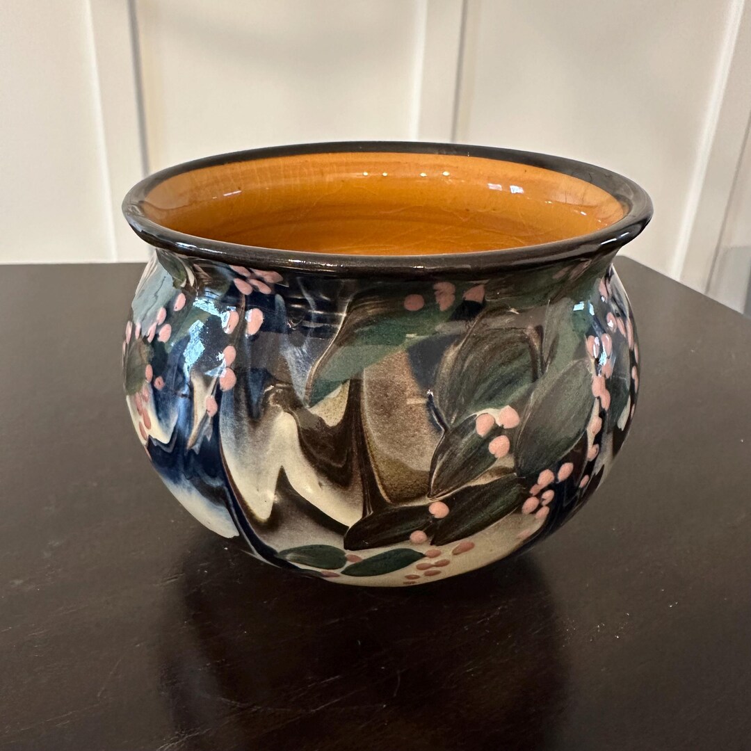 Artist Signed Pottery Bowl Multi Color Handpainted Floral Pot - Etsy