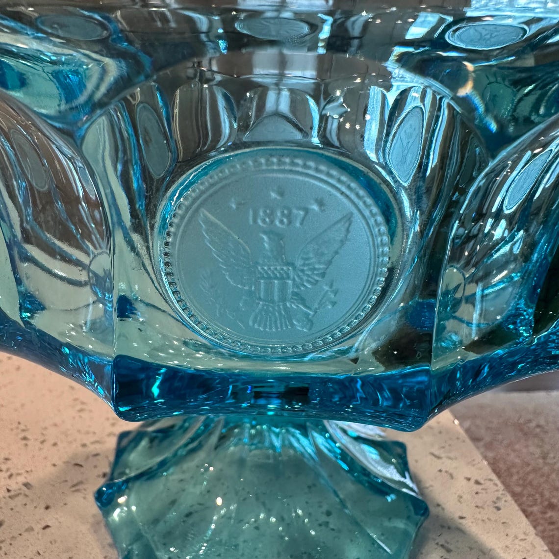 MCM Fostoria Coin Blue Glass Compote Pedestal Bowl Art Glass - Etsy