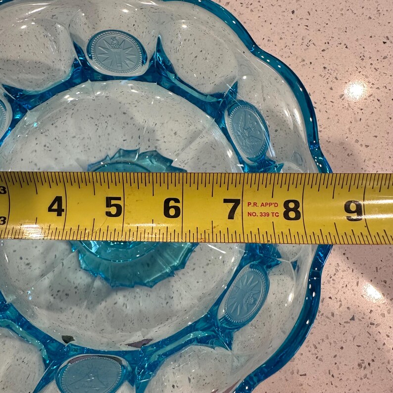 MCM Fostoria Coin Blue Glass Compote Pedestal Bowl Art Glass - Etsy