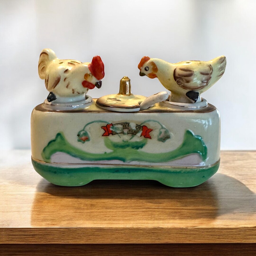 Vintage Japan Porcelain Bobbing Chicken Salt & Pepper Shakers With ...
